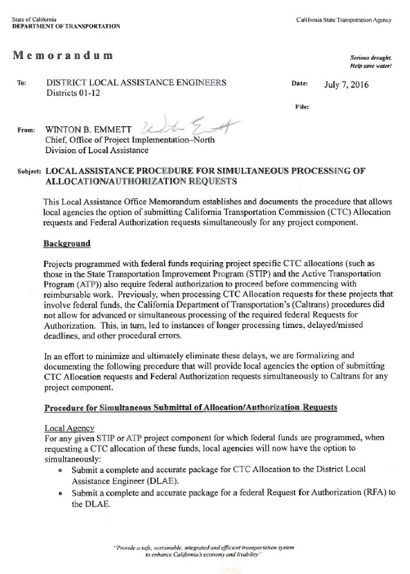Local Assistance Procedures for Simultaneous Processing of Allocation ...